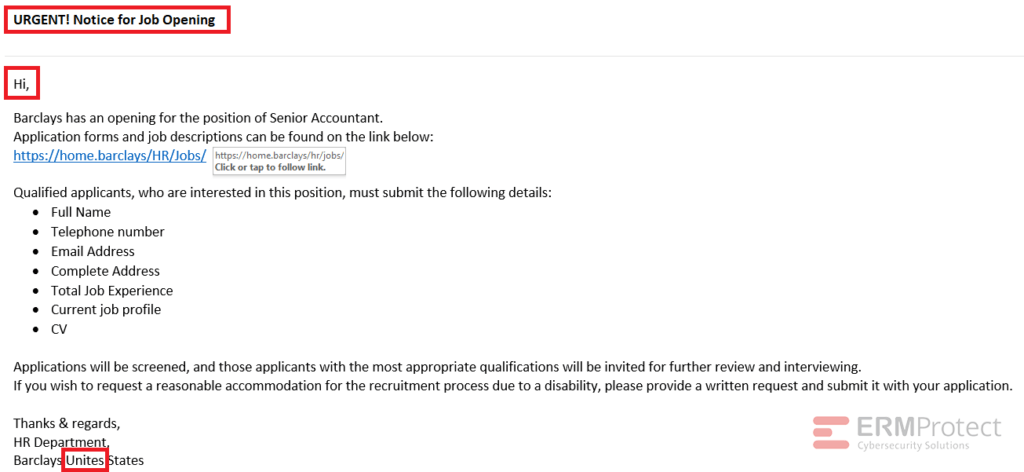Spot the Phish: Career Opportunity Emails - ERMProtect Cybersecurity